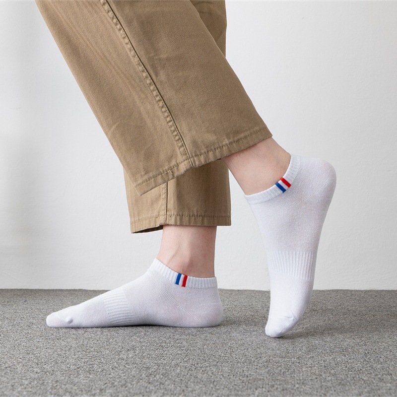 Kaos Kaki Pria Olahraga Putih Hitam Strip Merah Biru Katun Pendek ...